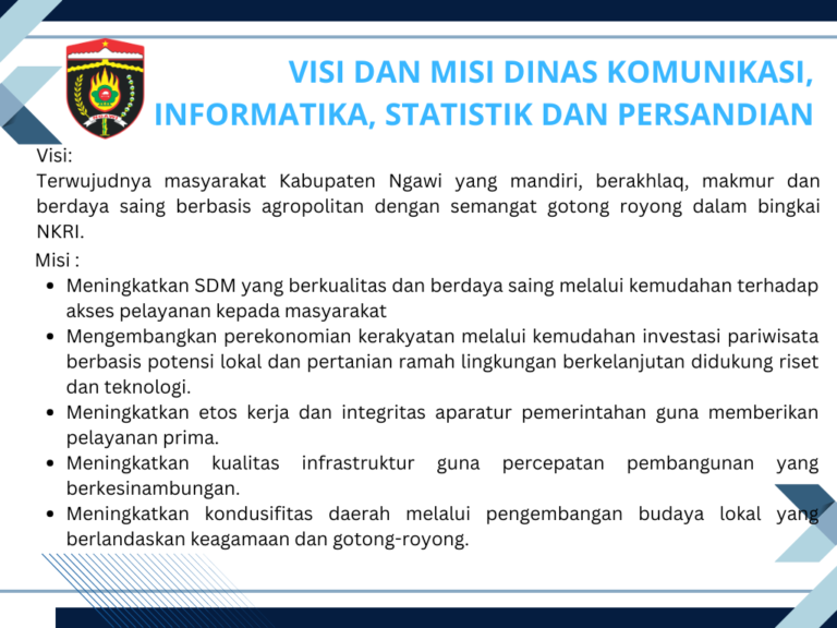 Visi dan Misi - Dinas Komunikasi, Informatika, Statistik dan Persandian Kabupaten Ngawi